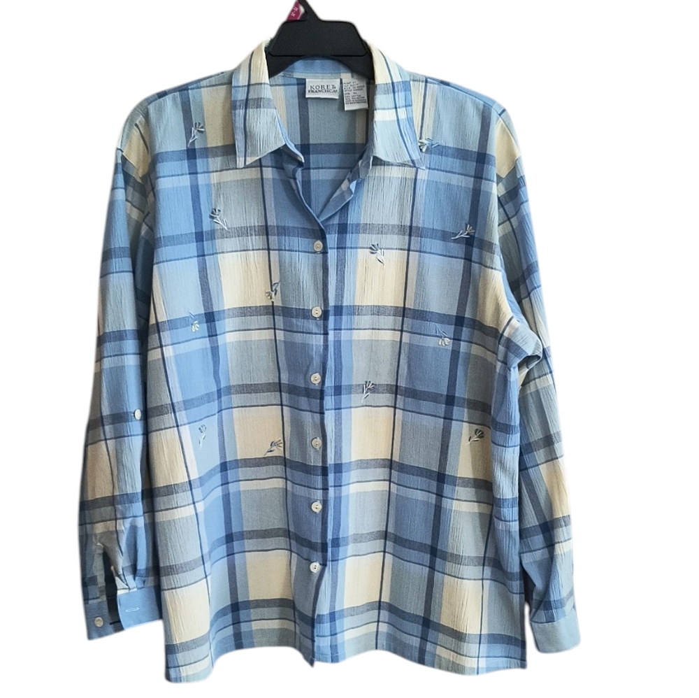 Koret Francisca Blue And Cream Plaid Women's Blouse S… - Gem